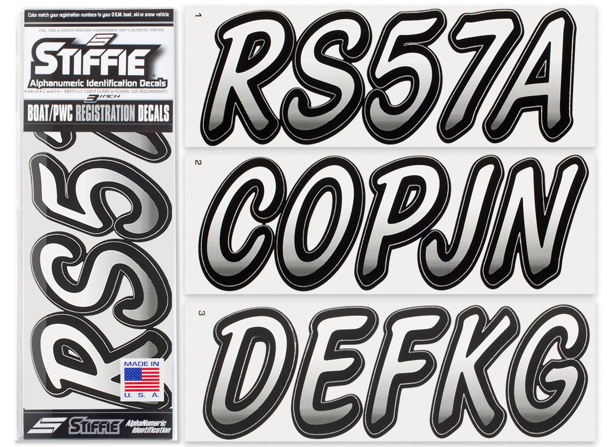 STIFFIE Whipline White/Black 3" Boat & PWC Registration Decals • Numbe