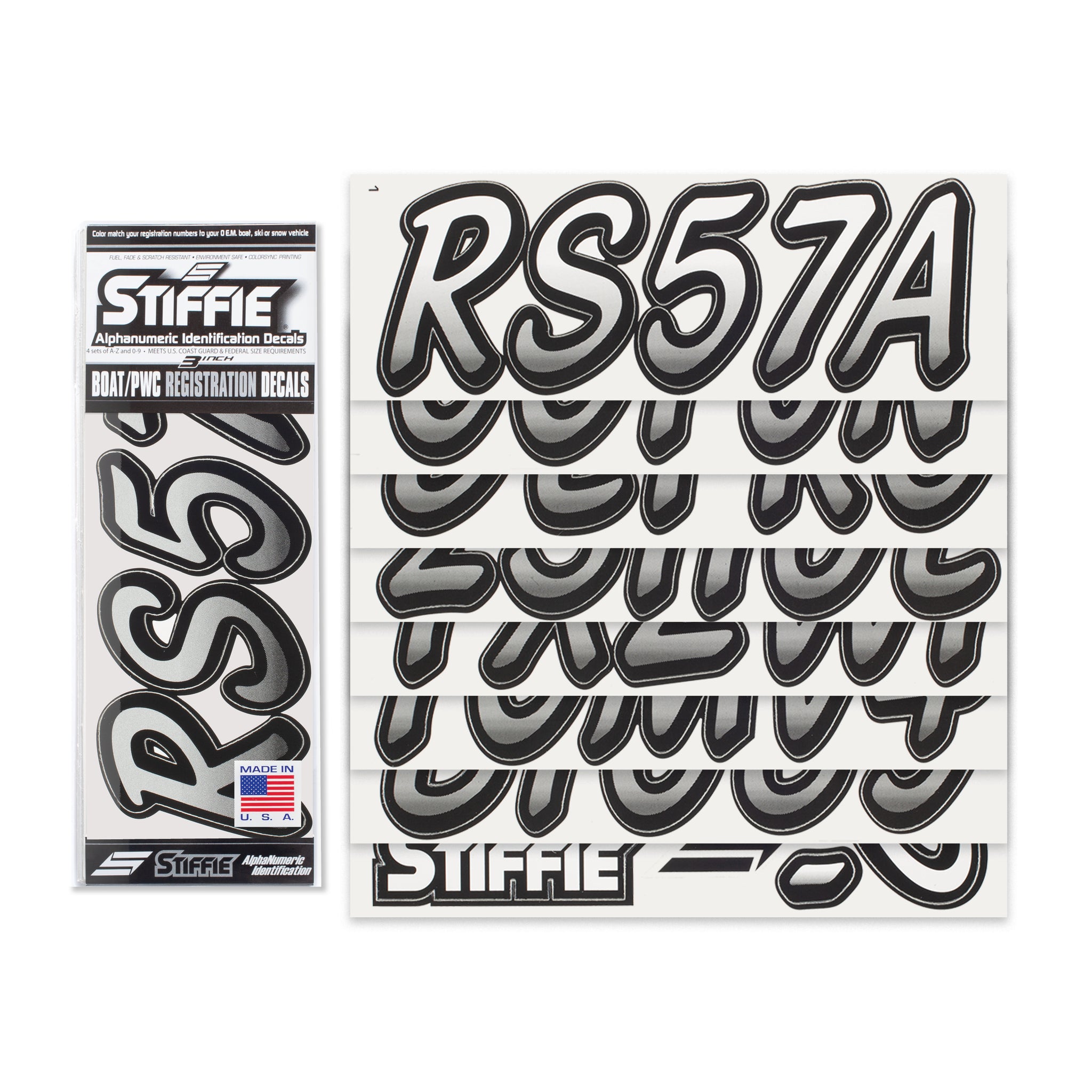 STIFFIE Whipline White/Black 3" Boat & PWC Registration Decals • Numbe
