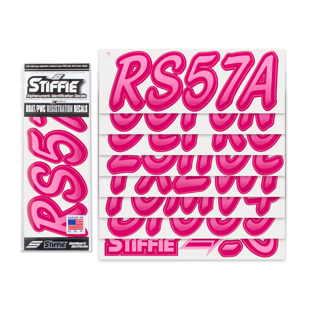 STIFFIE Whipline Pink/Berry 3" Boat & PWC Registration Decals • Number